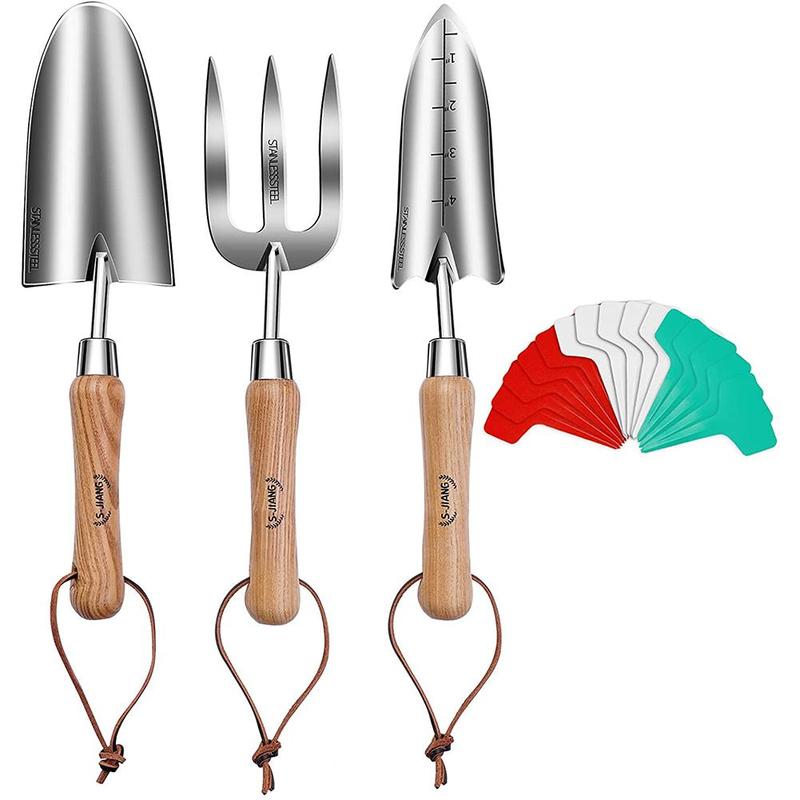 3 Piece Mini Garden Shovel Wooden Handle Garden Ra... – Grandado