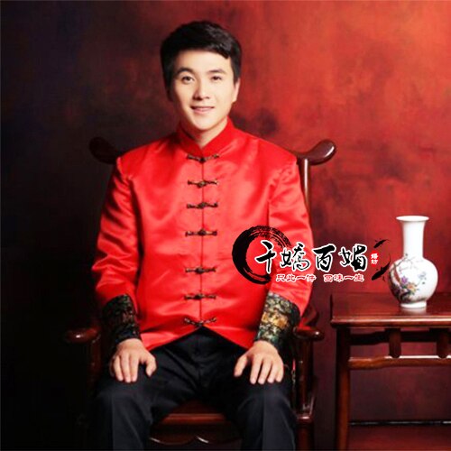 red tunic jacket tang suits male shanghai oriental... – Grandado