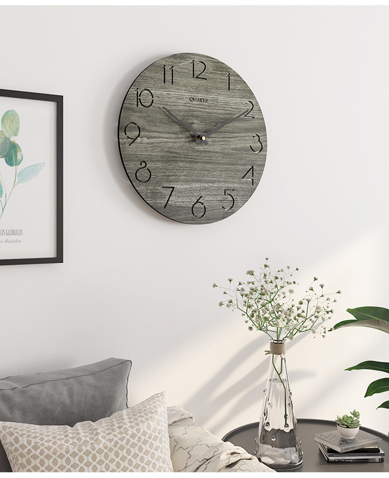 Nordic Wooden Wall Clock 12 Inch Wooden Silent Mec... – Grandado