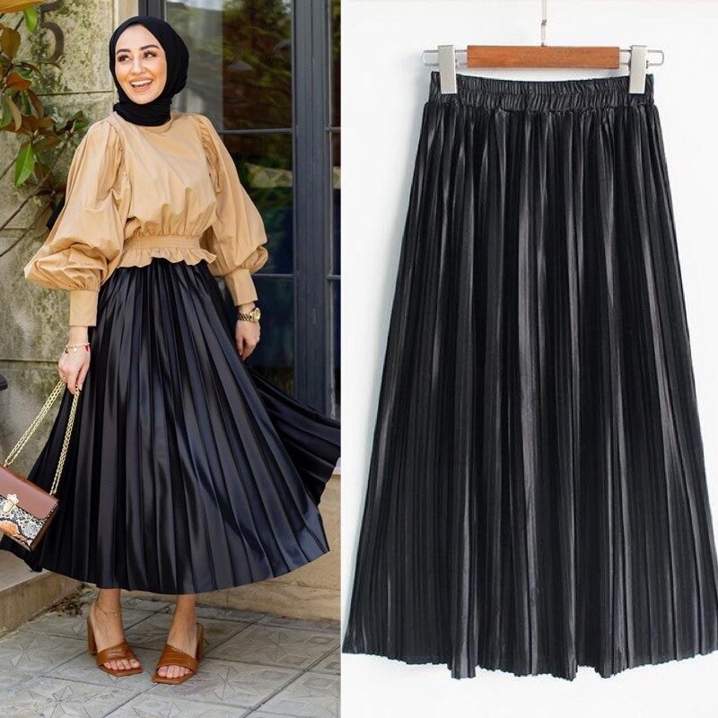Muslim Pleated Skirt Islamic Dubai Turkish Solid W... – Vicedeal