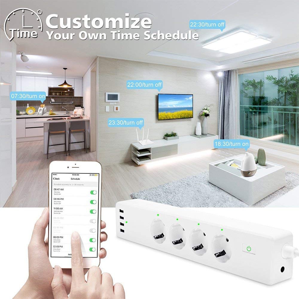 Wifi Smart Power Strip 4 EU Outlets Plug with 4 US... – Vicedeal