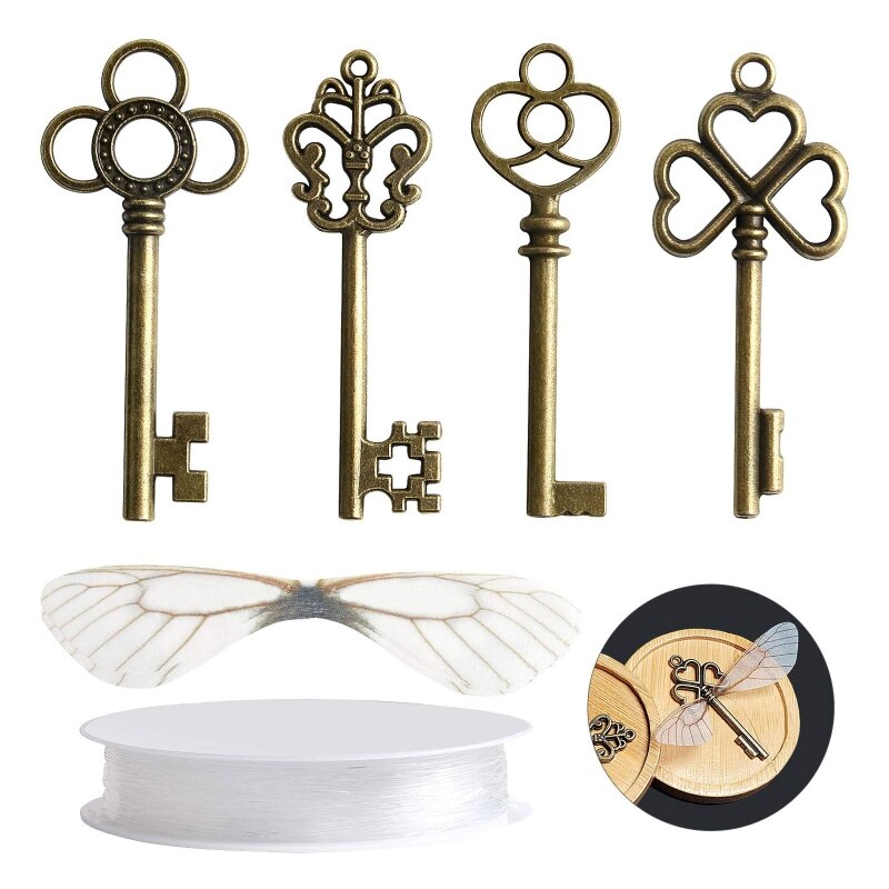 Vintage Skeleton Keys Flying Key Charms with 28x D... – Grandado
