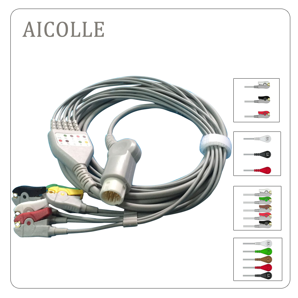 Ecg-kabel i ett stycke med 3 ledningar 5 ledningar... – Vicedeal