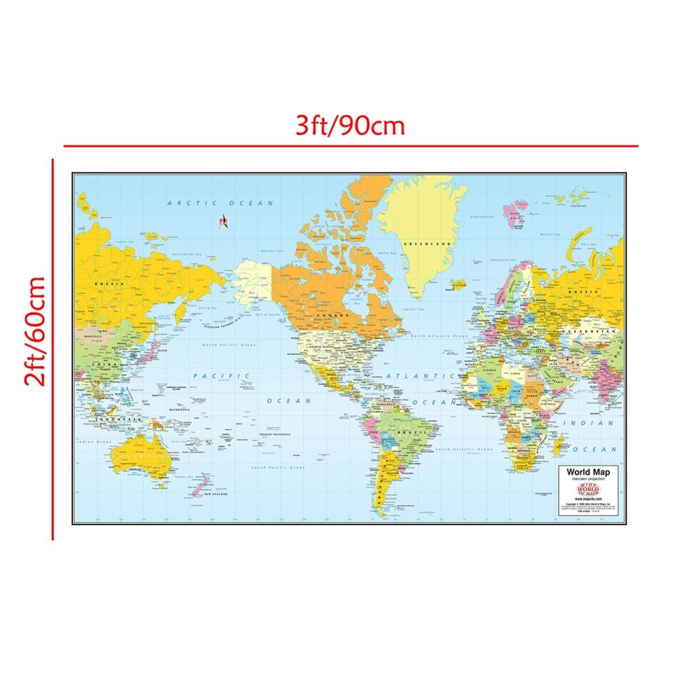 60x90cm The World Physical Map HD Mercator Project... – Grandado