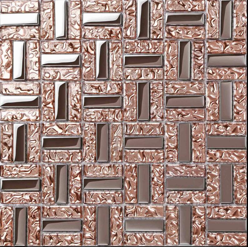 Electroplated Rose Gold Glass Mosaic Bathroom Tile Grandado
