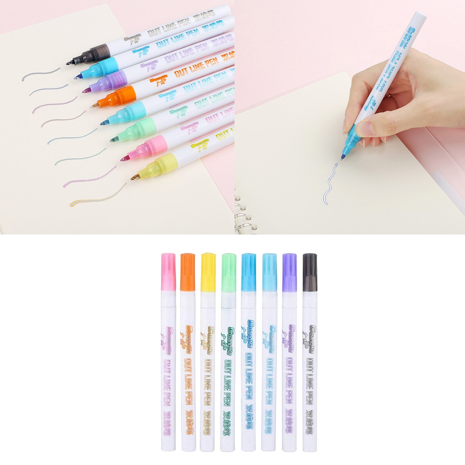 8 /12 Colors Drawing Double Line Outline Pen Highl... – Vicedeal
