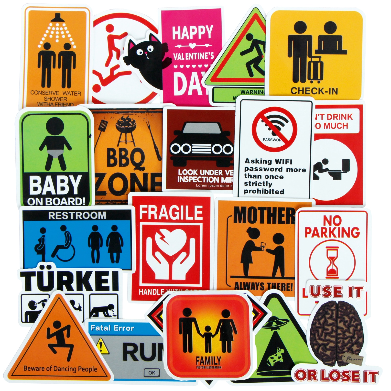 50 Pcs Warning Signs Stickers for Laptop Motorcycl... – Grandado