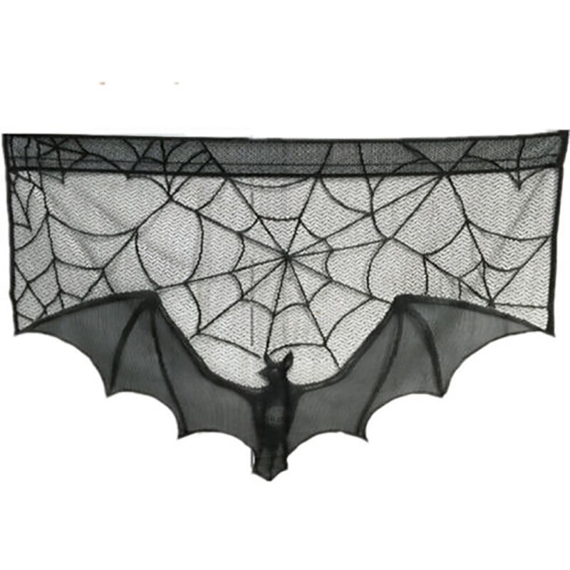 Halloween Bat Lace Curtains Kitchen Voile Pelmet L... – Grandado