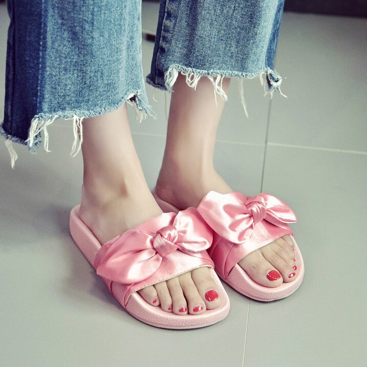 Women Slippers Silk Bow Slides Summer Beach Shoes ... – Vicedeal