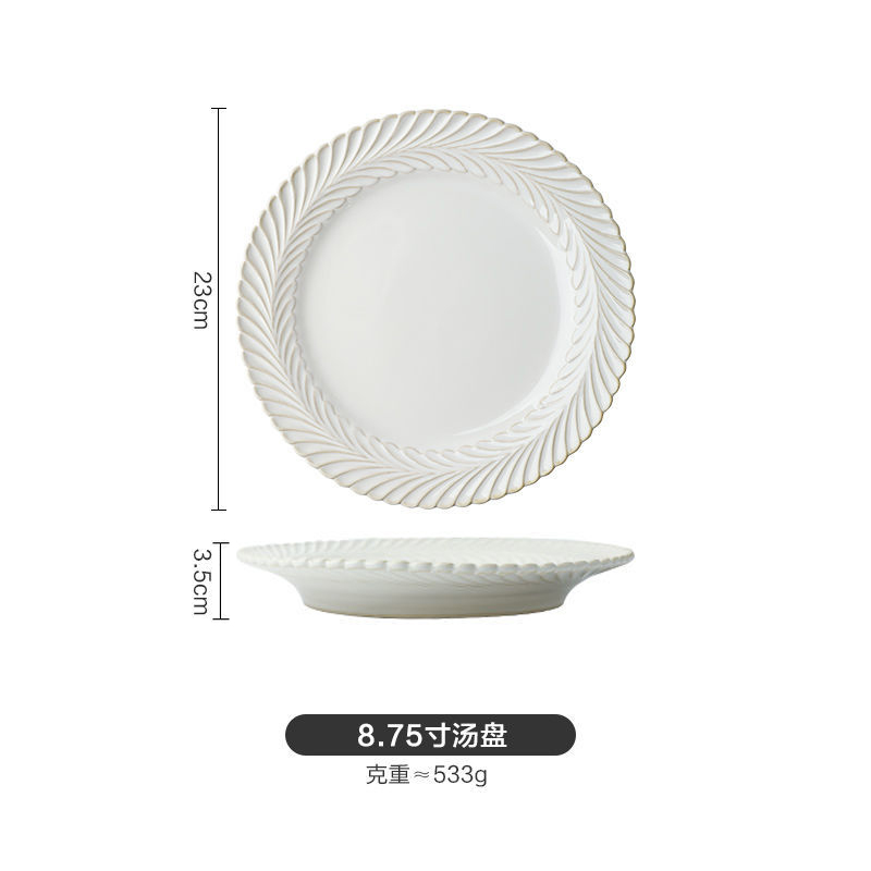 White Thread Ceramics Steak Food Plate Ins Style T... – Vicedeal