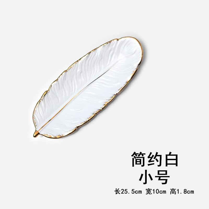 feather shape dish gold band plate dinner set plat... – Grandado