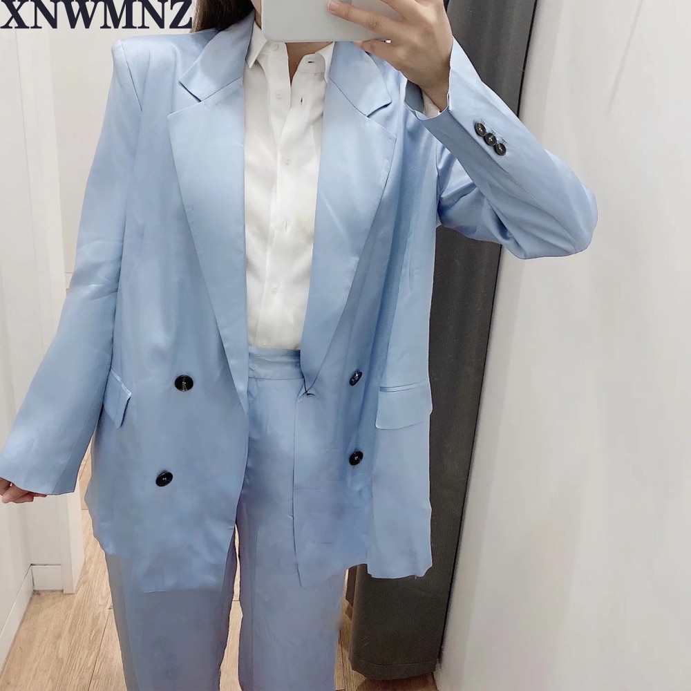 Za Office Lady Blue Notched Thin Blazer Women Kore... – Grandado
