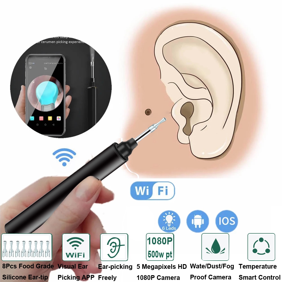 Wireless HD otoscope visual ear scoop digging ear ... – Grandado