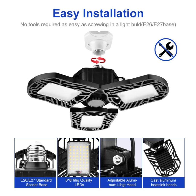 Luz Triple para garaje, 360 grados, 60W, 6000LM, 8... – Grandado