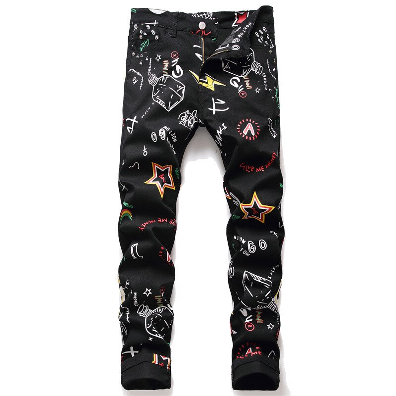 Men's Graffiti Jeans High Street Digital print... – Grandado