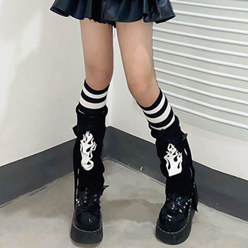 Korean Chic Sock Y2k Girl Fire Print Harajuku Blac... – Grandado