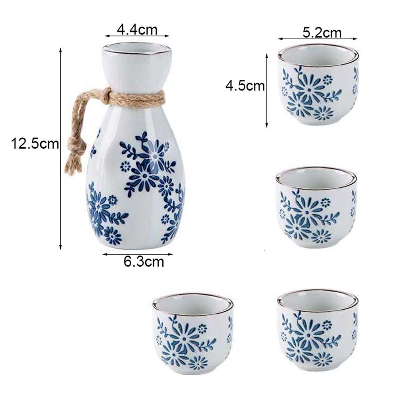 5Pcs Japanse Sake Pot Cup Set Gedrukt Keramische R... – Grandado