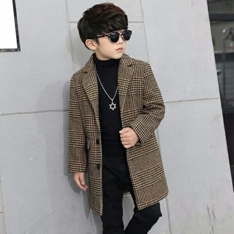 Autumn Winter Boys Jacket Wool Coat Kids Lattice C... – Grandado