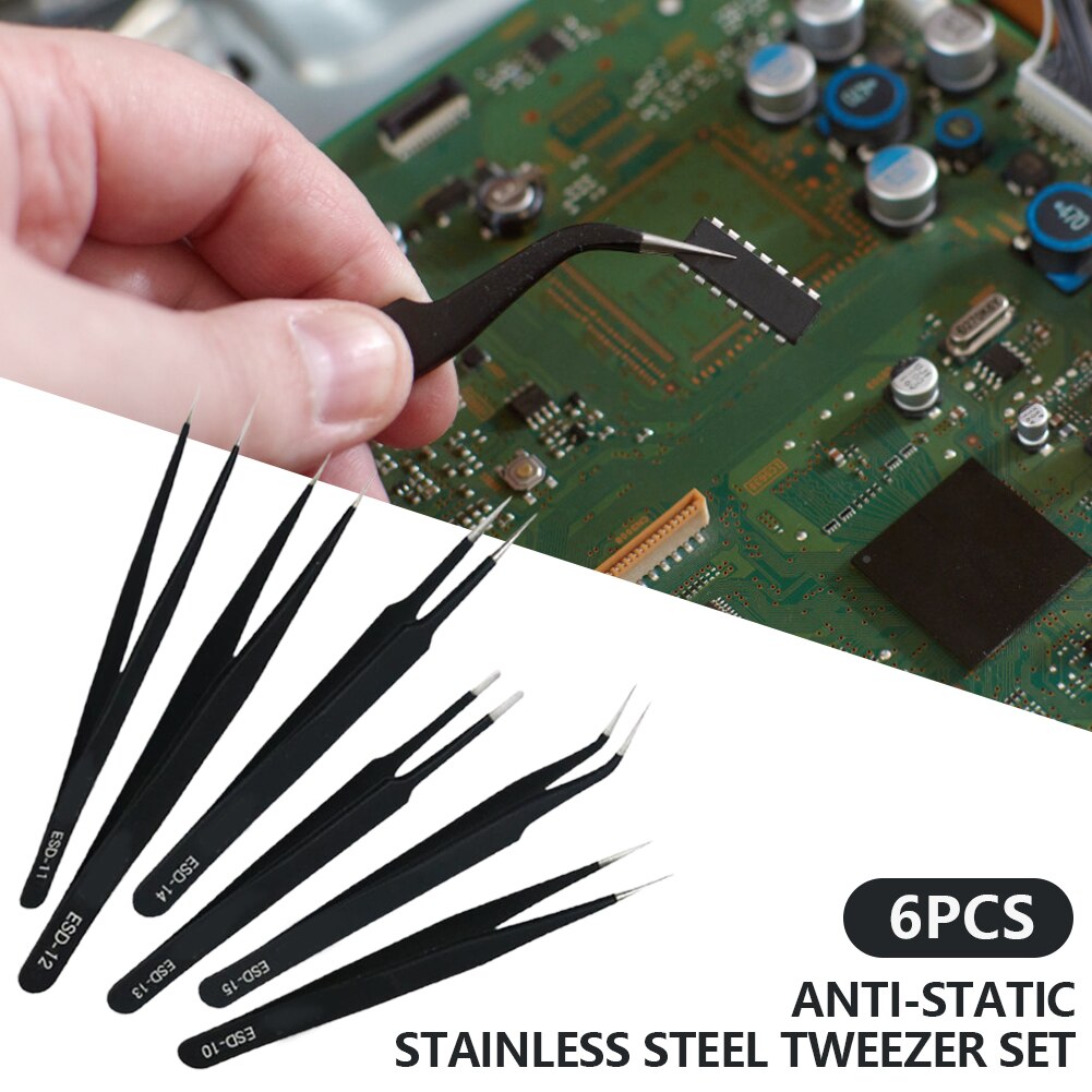 6Pcs ESD Anti-Static Stainless Steel Tweezer Set M... – Vicedeal
