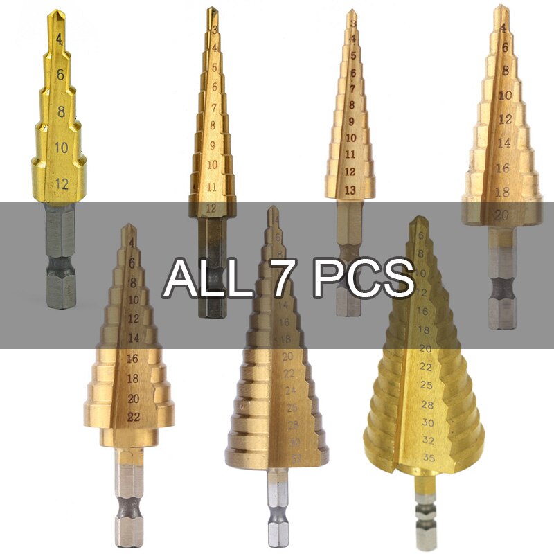 7 Maten Titanium Stap Boor Set Met Automatische Ce... – Vicedeal