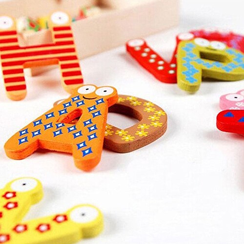 26 Pcs Wooden Alphabets Cute Fridge Magnet Baby Ch... – Grandado