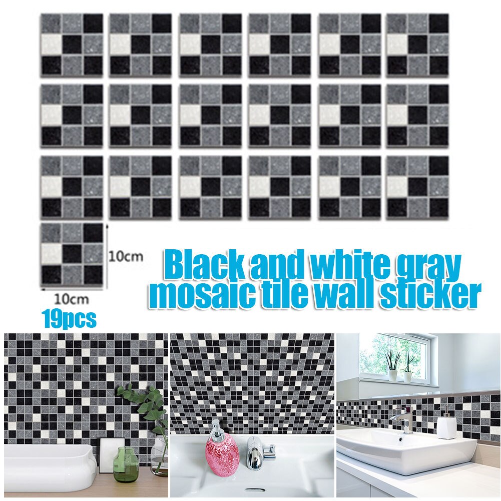 19 Uds. Pegatinas de pared de mosaico negro PVC pe... – Grandado