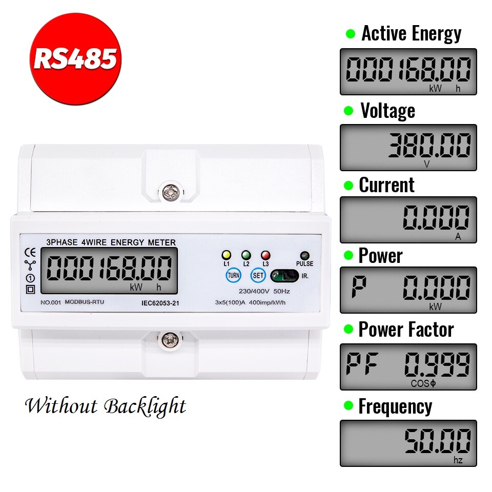 RS485 5(100)A 220/380V 3 Phase 4 Wire DIN Rail Ene... – Grandado