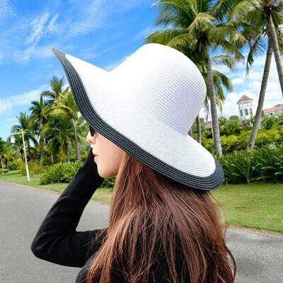 Hepburn vind sort hvid stribet sløjfe sommer solha... – Vicedeal