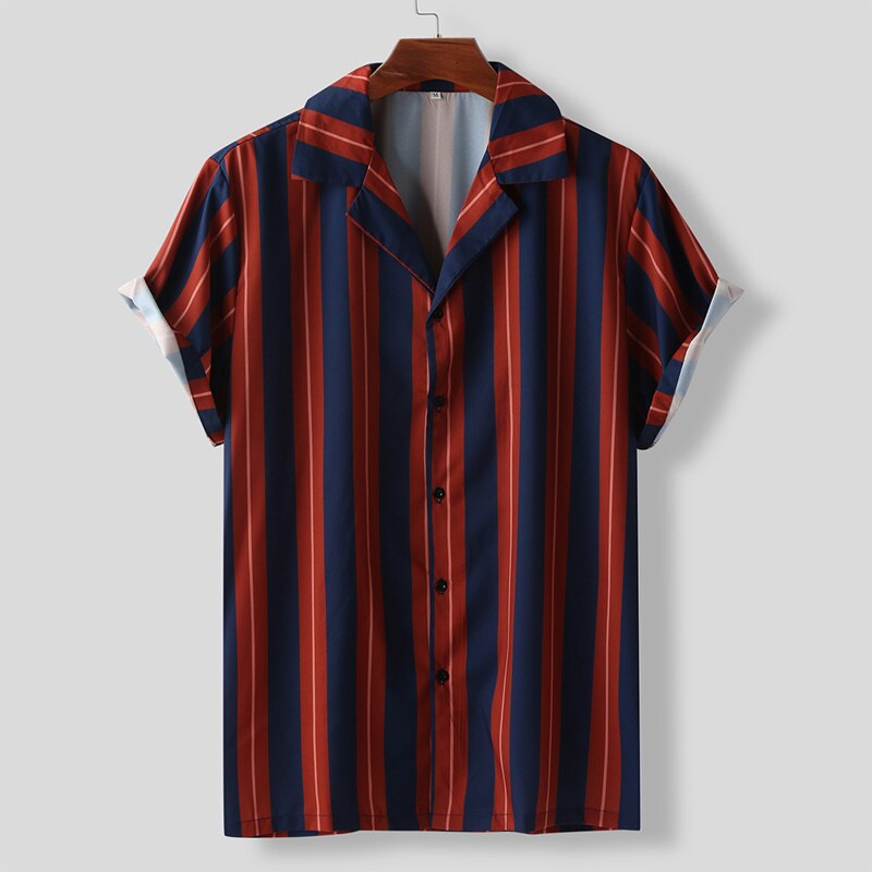 Shirt Mannen Rood Zwart Streep Gedrukt Zomer Trope... – Vicedeal