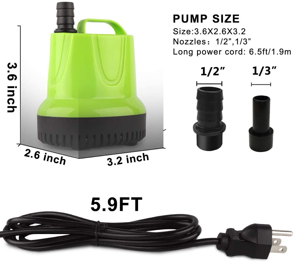 160GPH Submersible Water Pump for Pond Aquariums H... – Grandado