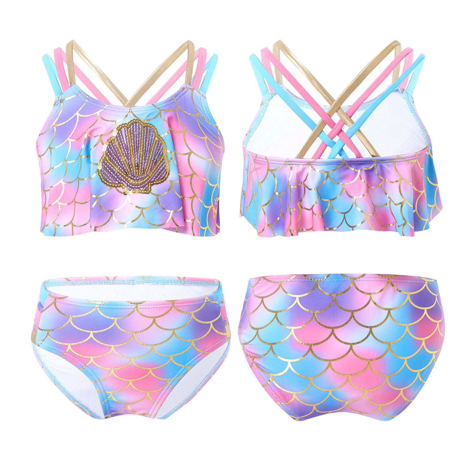 Sequins Little Girls Kids Fish Scales Print Bikini... – Grandado