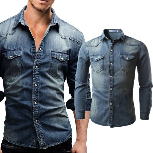 Mode Mannen Casual Jeans Shirt Lange Mouwen Lente ... – Vicedeal