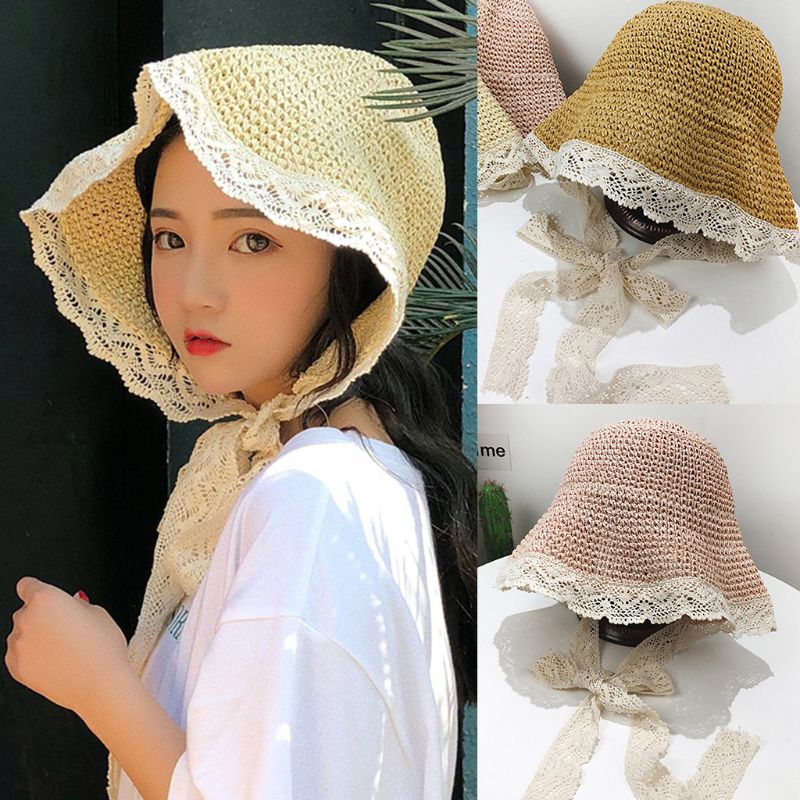 Women Woven Straw Sun Hat Wide Brim UV Protection ... – Vicedeal