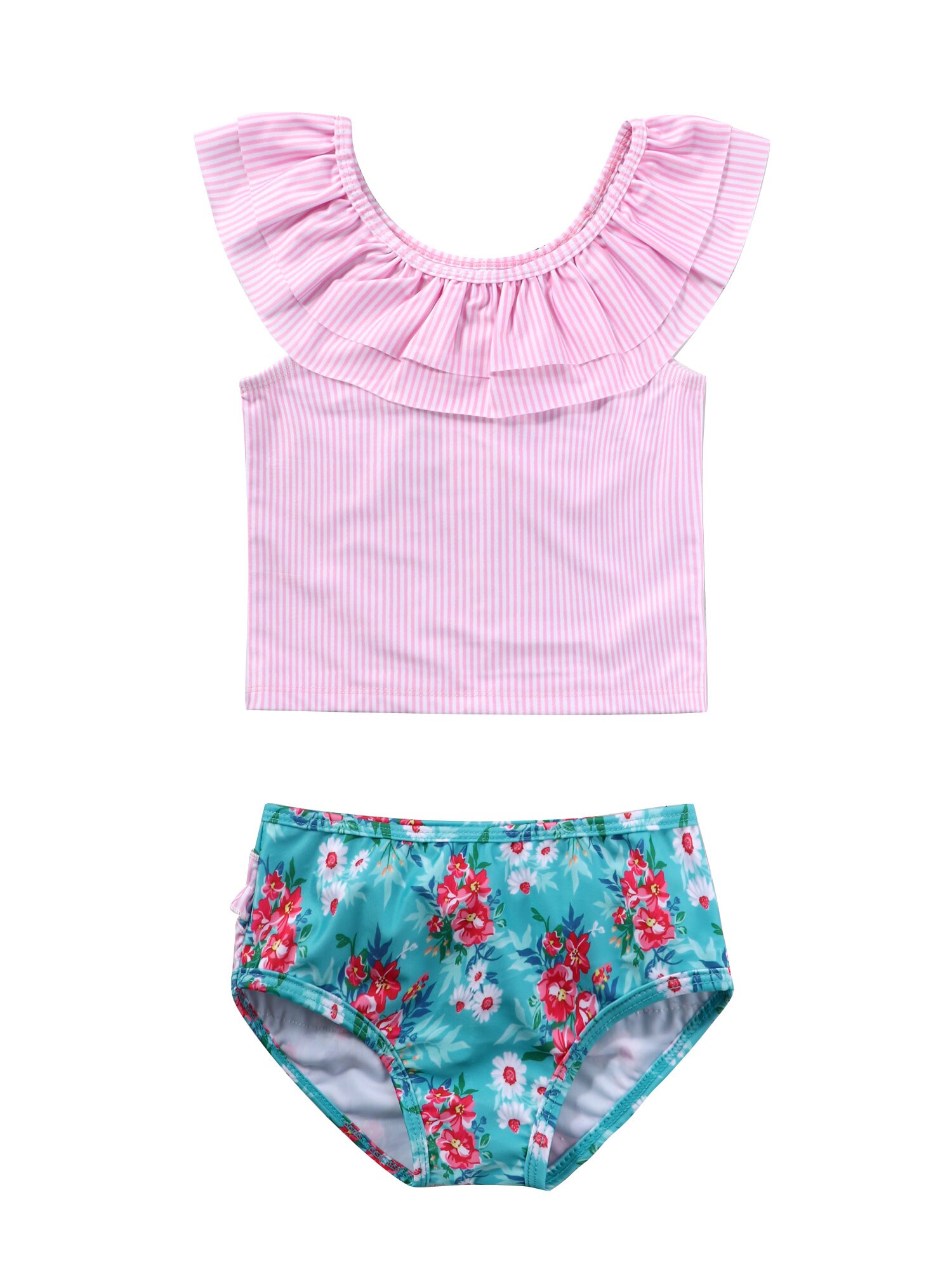 Kids Bathing Suit Pink Stripe Tankini Set Swimwear... – Grandado