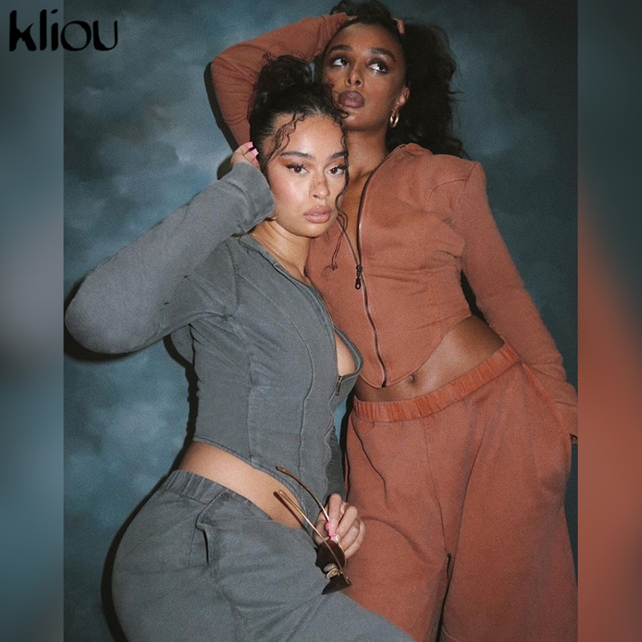 Kliou Cotton Solid Matching Sets Autumn Full Sleev... – Grandado