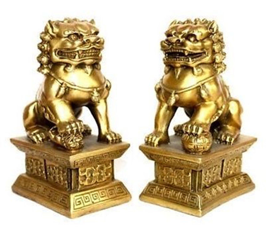 Chinese brass copper statue Foo Dogs Lions pair – Grandado