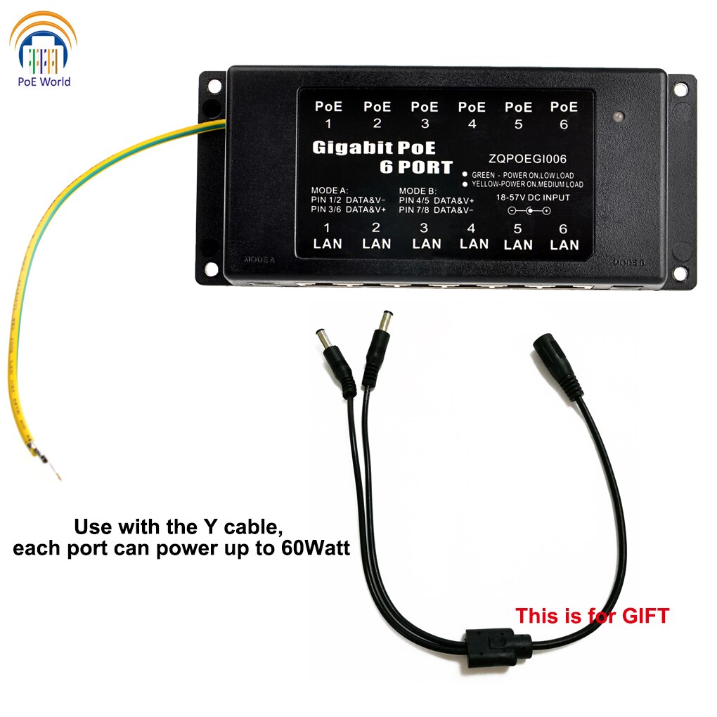 Dual connectors Up to 60W Gigabit POE 6 Port Power... – Grandado