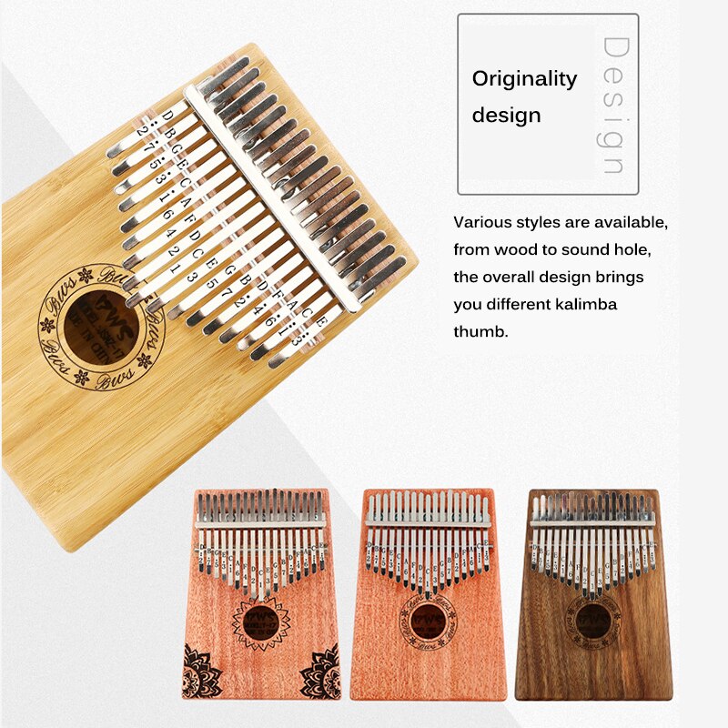Kalimba de madera de caoba, 17 teclas, instrumento... – Grandado