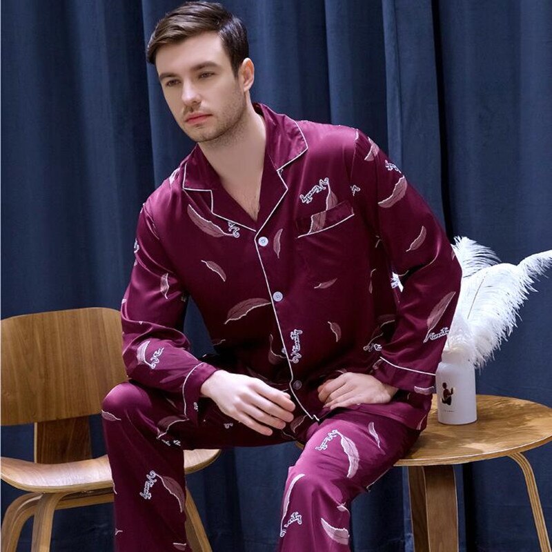 Men's Style Sleepwear with Long Sleeves Ice Silk S... – Grandado