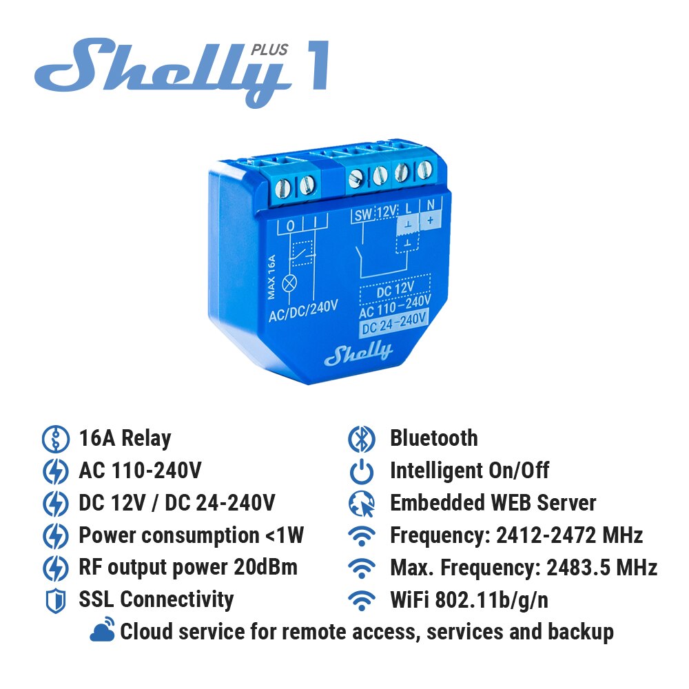 Shelly Plus 1 Smart Switch WiFi Bluetooth Operated... – Grandado