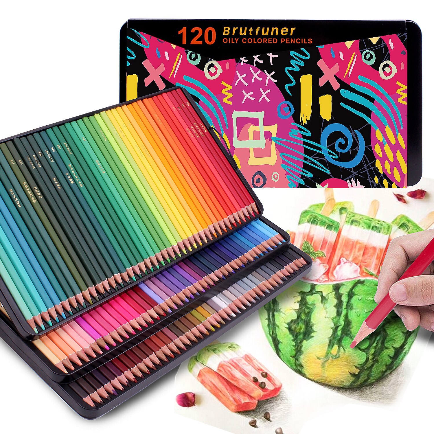 Brutfuner 72/120/180 Color Oil Color Pencils Set W... – Grandado