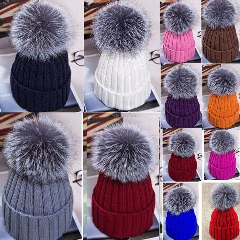 Vrouwen Mutsen Hoed Winter Gebreide Effen Bal Top ... – Grandado