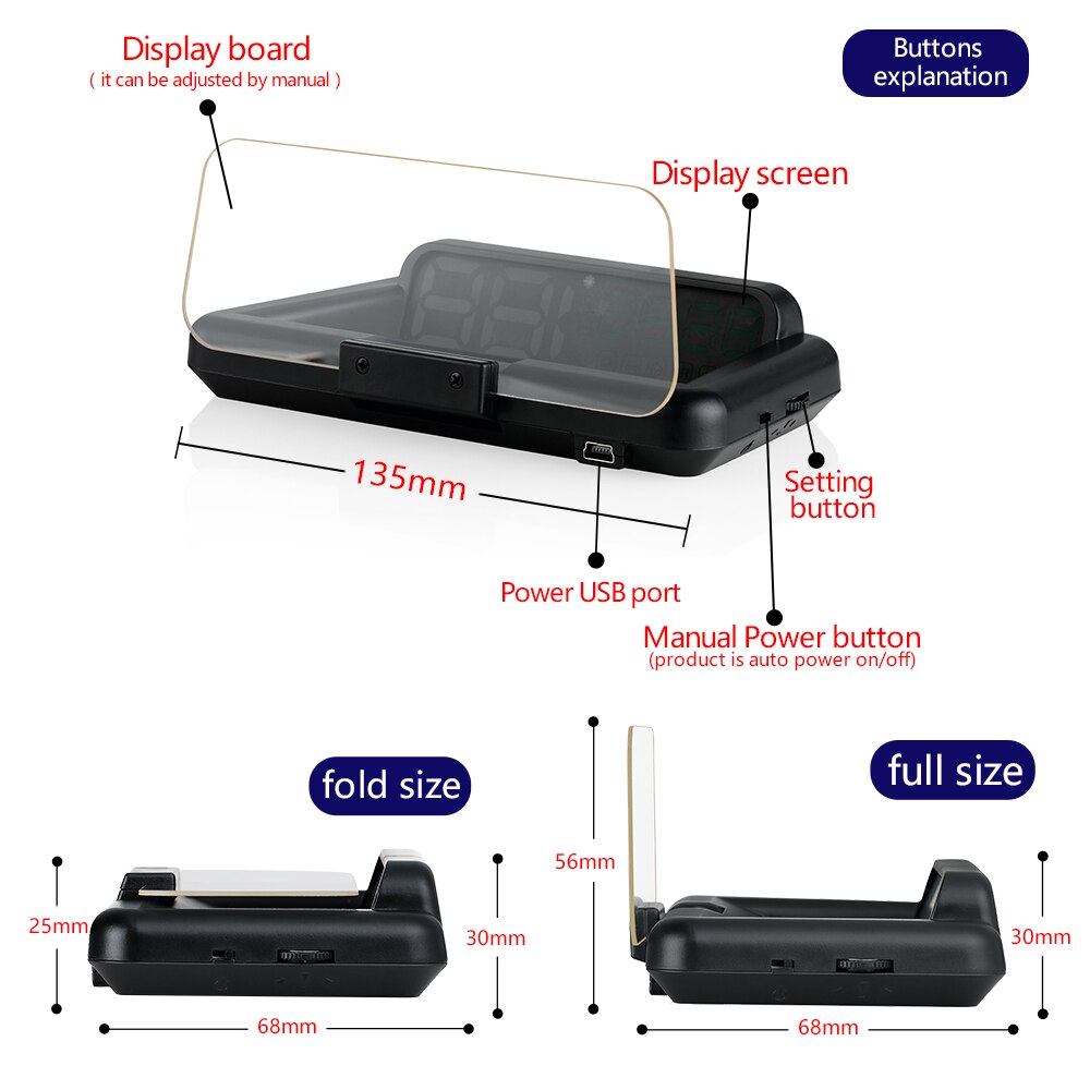 Car Head Up Display HUD OBD GPS Digital Speed RPM ... – Grandado