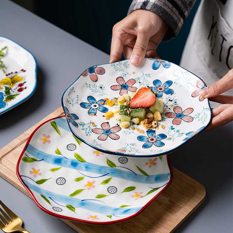 Nordic Dinner Plates flower plate set Ceramic Dish... – Grandado