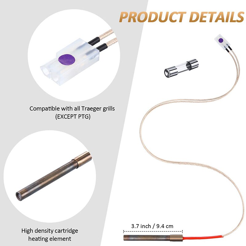 2 Sets Grill Rod Ignitor Kit with 2 Pieces Fuses Replacement Parts for ...