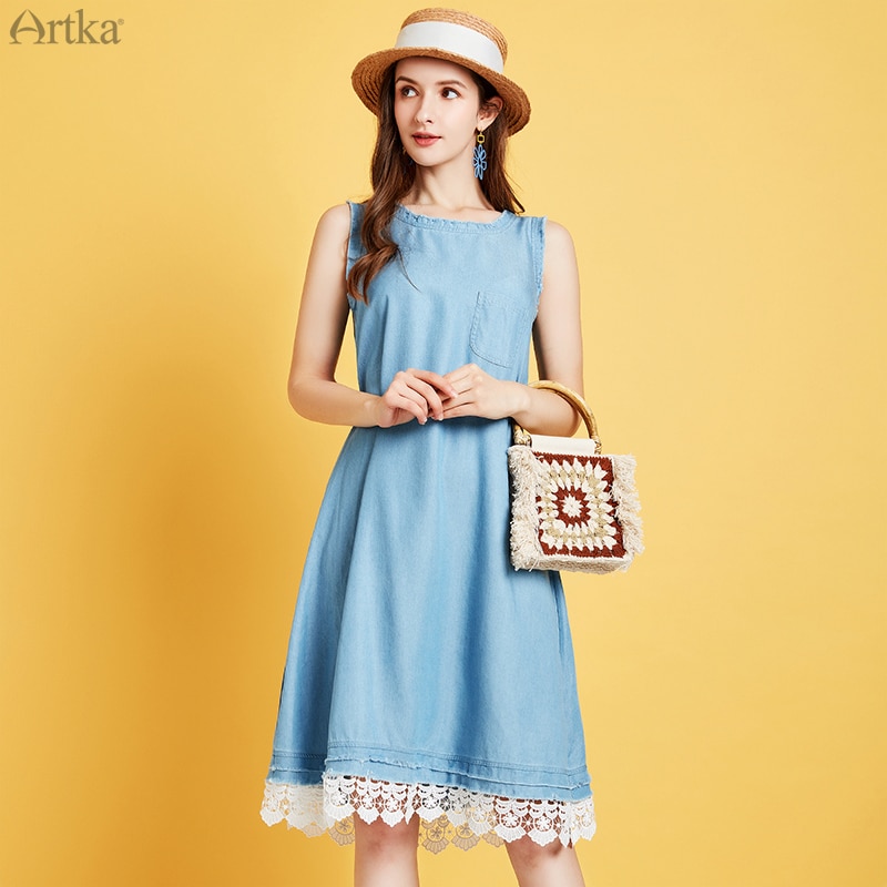 ARTKA Summer Women Dress Simple Denim Dresses A-Li... – Vicedeal