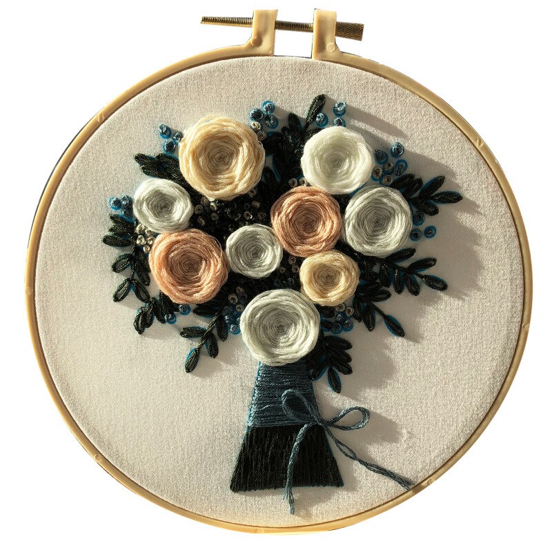 3D Rose Flower Bouquet Embroidery Set with Hoop fo... – Grandado