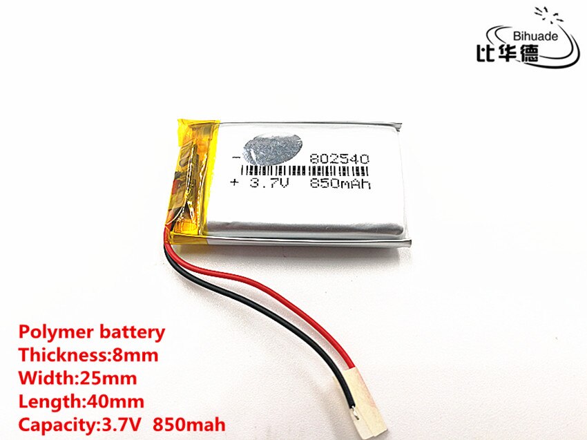 2pcs/lot Good Qulity 3.7V,850mAH,802540 Polymer li... – Grandado