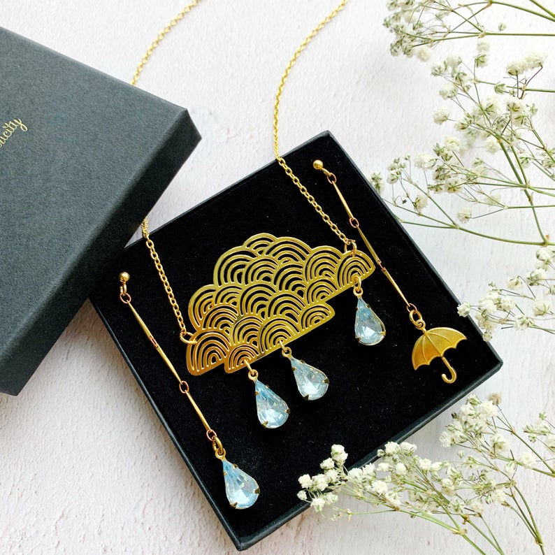 Rain Cloud Necklace and Earrings Set Crystal Rain ... – Vicedeal