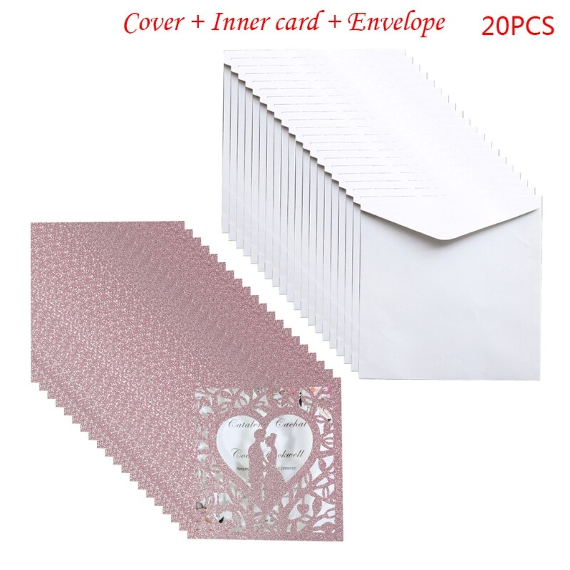 20pcs/set Wedding Invitations Cards Glitter Hollow... – Vicedeal